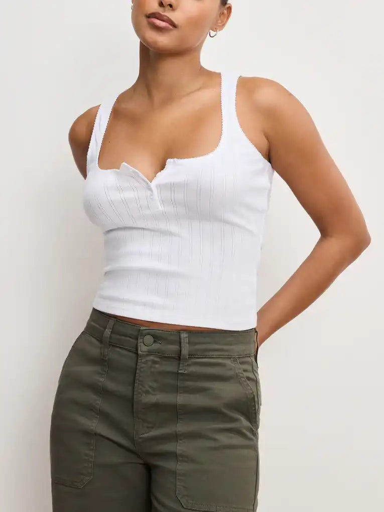 Pointelle Henley Tank Top | Good American | Basic Tanks | Henley Tank ...